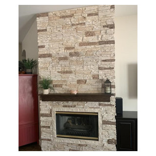 Vanilla Bean Stacked Stone Fireplace Surround - Living Room - Denver - by GenStone Products | Houzz