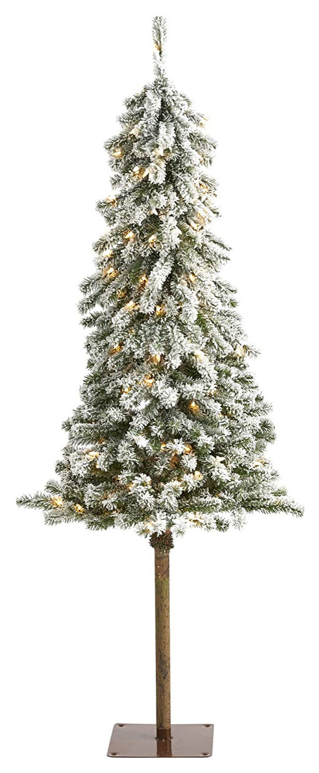 4 Flocked Alpine Christmas Tree with 100 Lights and 260 Bendable ...