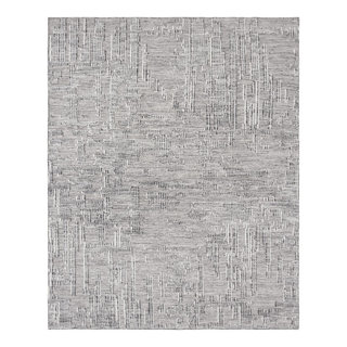 EORC Ivory Hand Knotted Wool High-Low Rug 6' x 9', Rectangular 6' x 9 ...