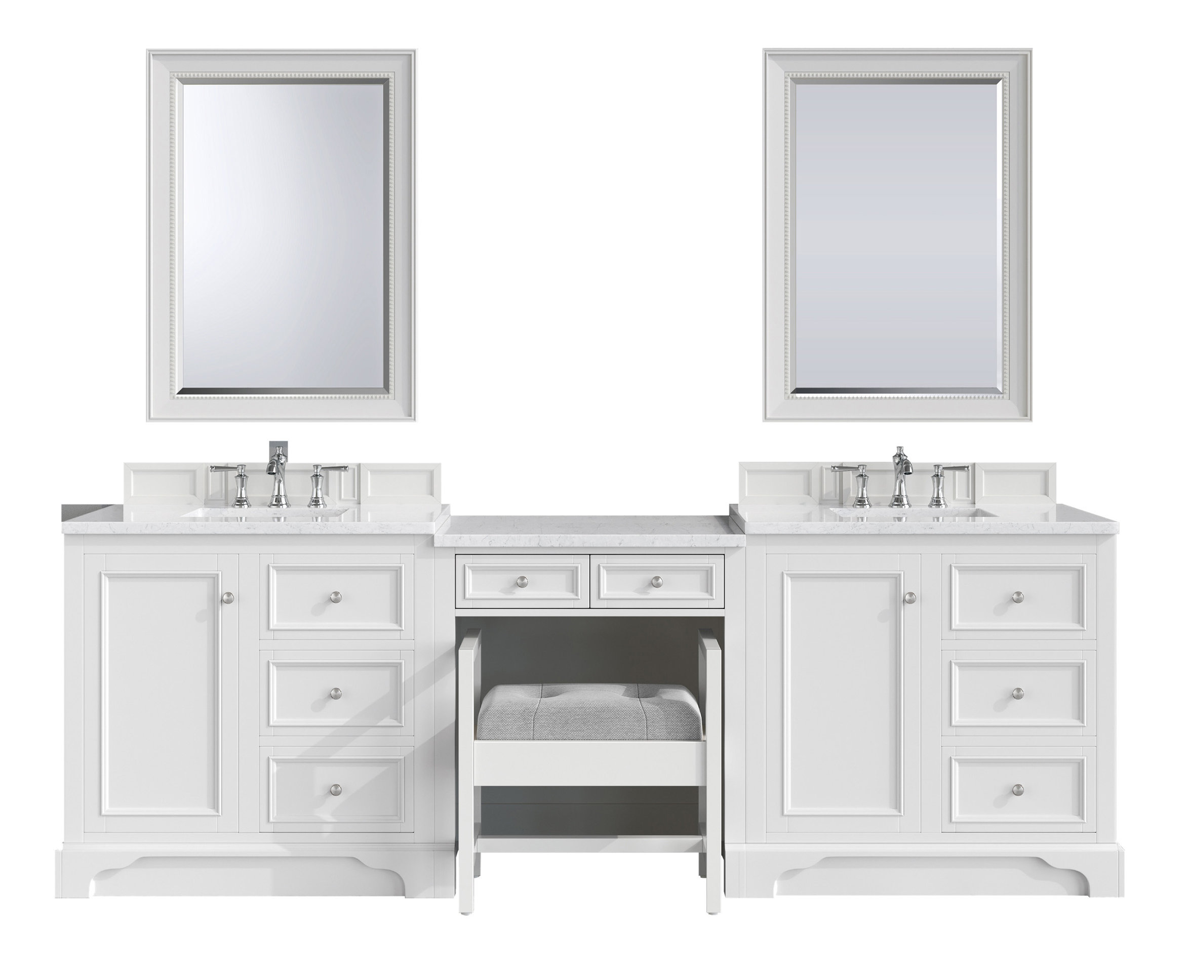 De Soto 102" Bright White Double Vanity Deluxe Set, 3cm Jasmine Pearl ...
