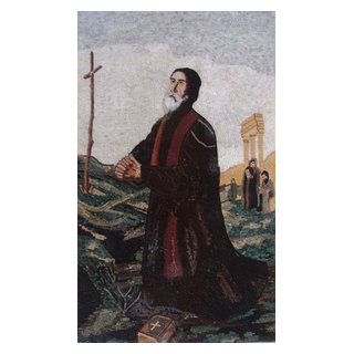 Mosaic Saint Contemplating The Cross, 55" x 91" - Traditional - Tile ...