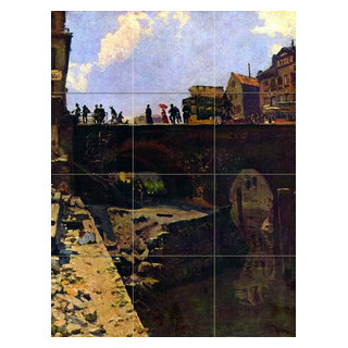 Tile Mural Bridge in a French city Kitchen Backsplash, 8" Ceramic Matte ...