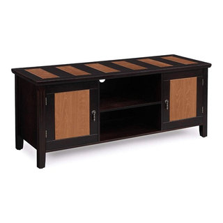 Wooden Dual Finish TV Stand with Two Open Shelves and Storage Cabinets ...