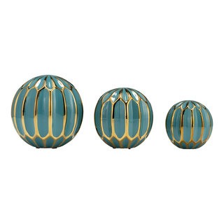 Cer S/3 4/5/6" Orbs, Turq/gold - Contemporary - Decorative Objects And ...