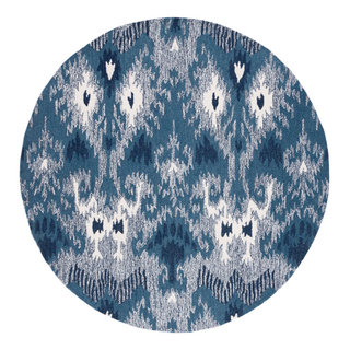 Safavieh Ikat Ikt652M Ikat Rug, Blue/Ivory, 6'x6' Round - Mediterranean ...