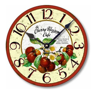 Vintage-Style Cherries Clock, 10.5 Inch Diameter - Farmhouse - Wall ...