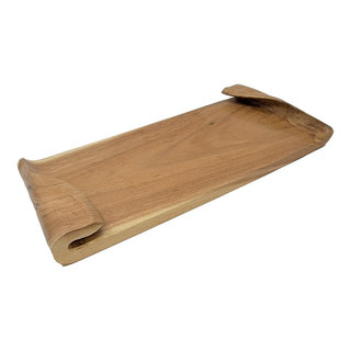 Contemporary Carved Curved Solid Wood Scroll Tray 16 x 8 in Minimalist ...