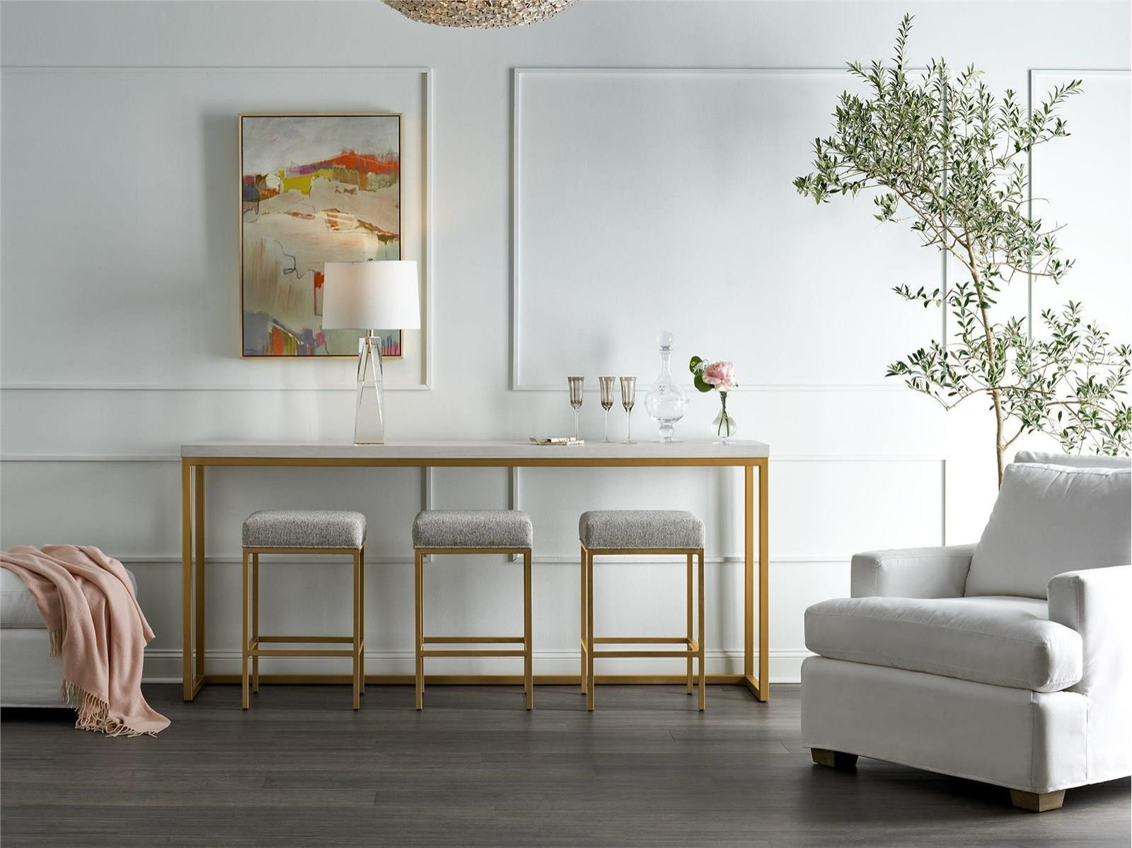 Console Table Set With Gold Base And Stools - Contemporary - Indoor Pub ...