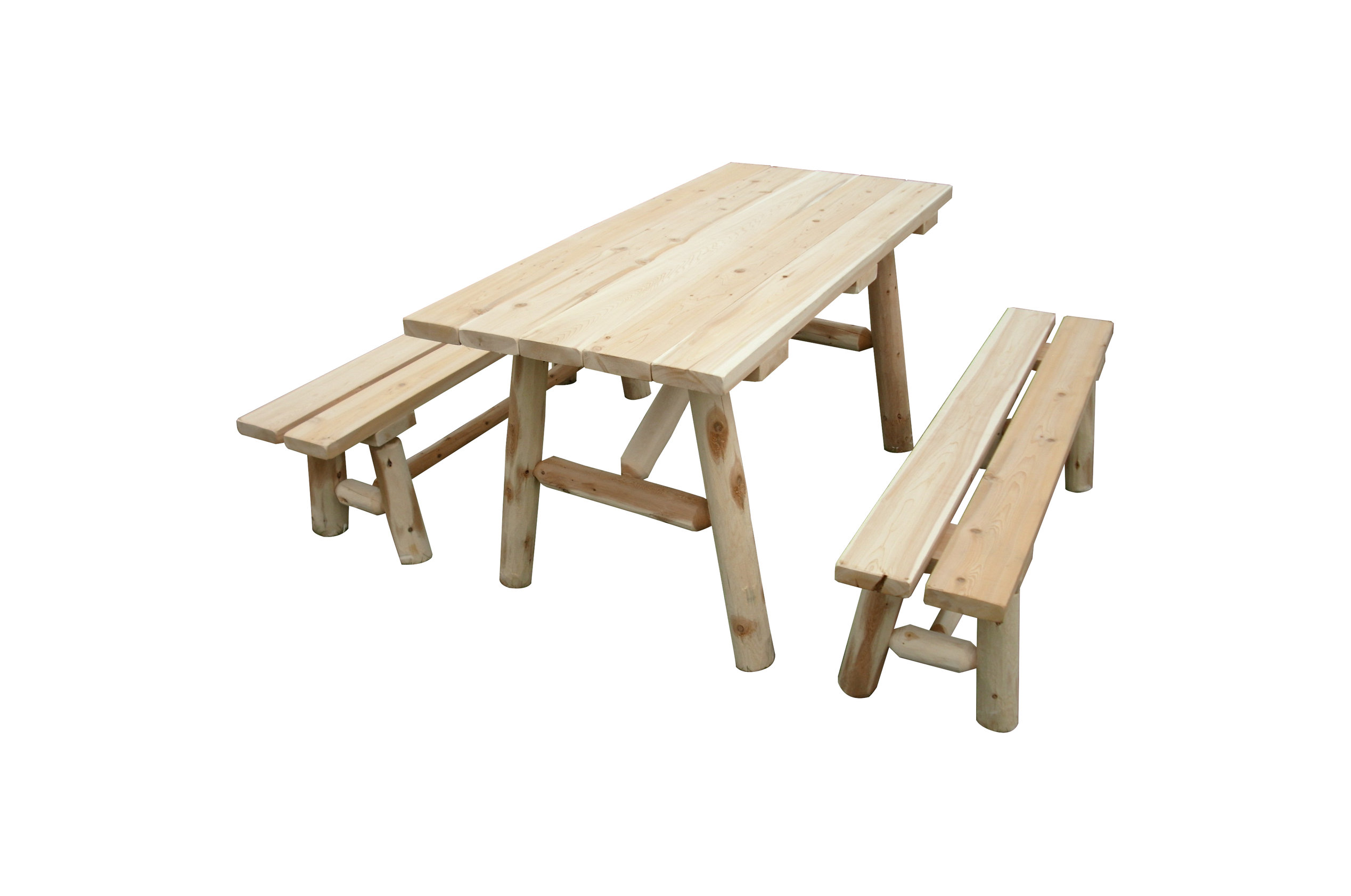White Cedar Log Picnic Table With 2 Benches, 5 Foot - Rustic - Outdoor ...