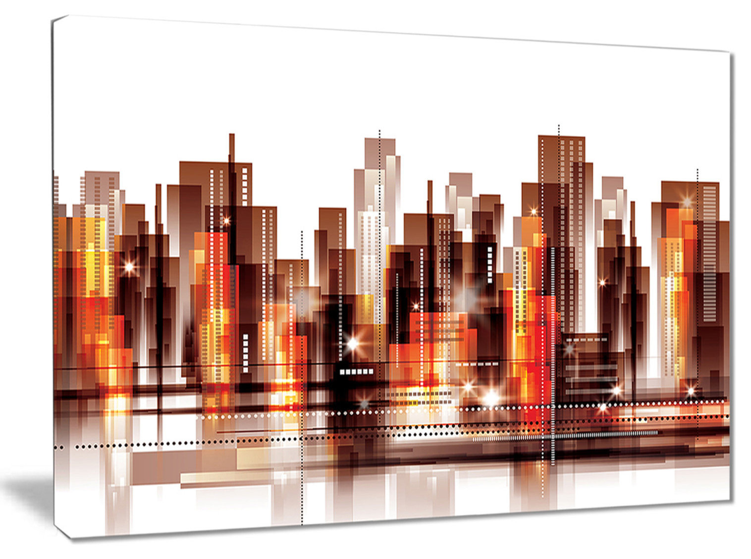 "Brown City Skyline" Cityscape Canvas Art Print, 40"x30" - Contemporary ...