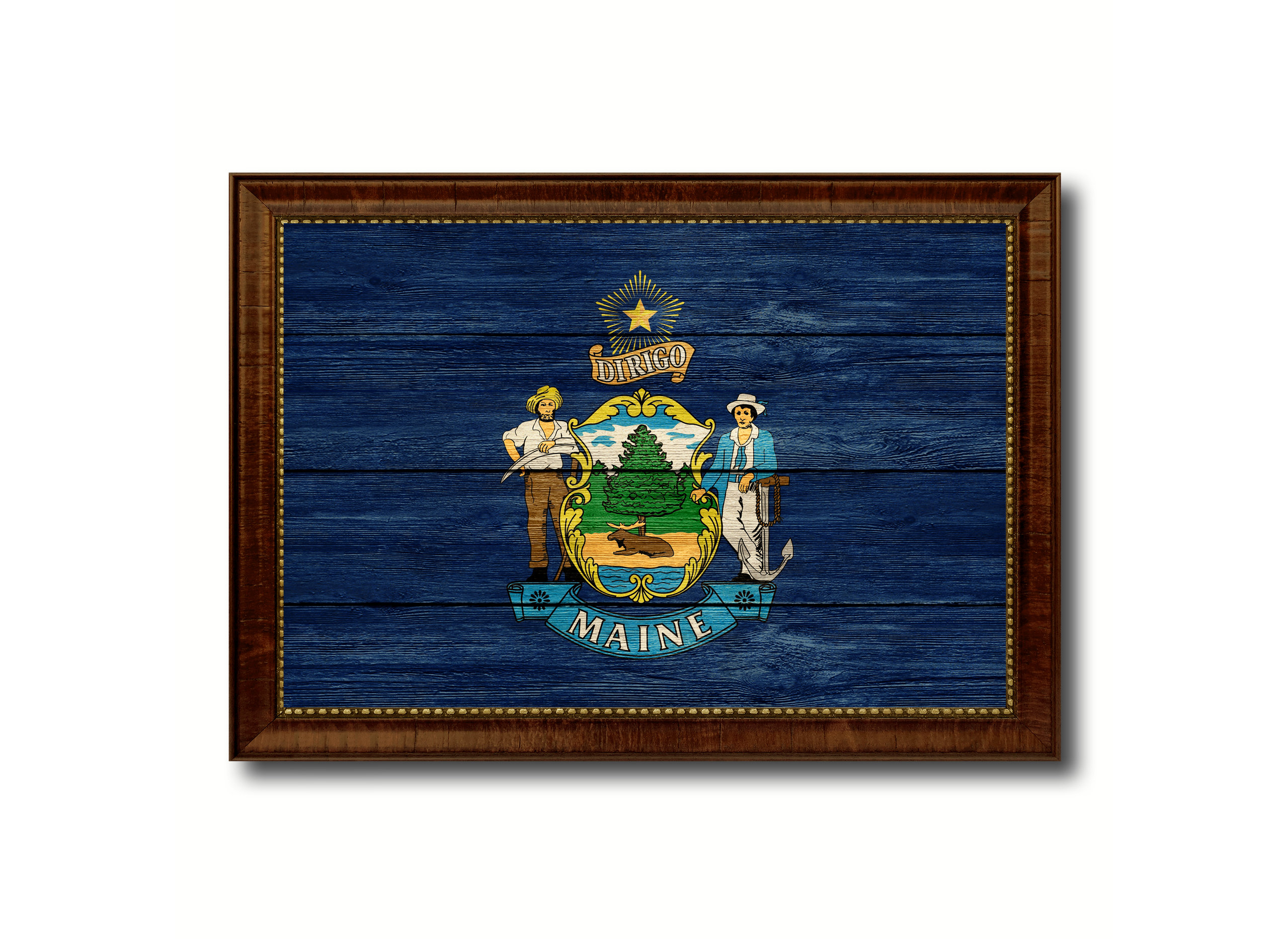 Maine State Textured Flag Print With Brown Gold Frame, 19" x 27 ...