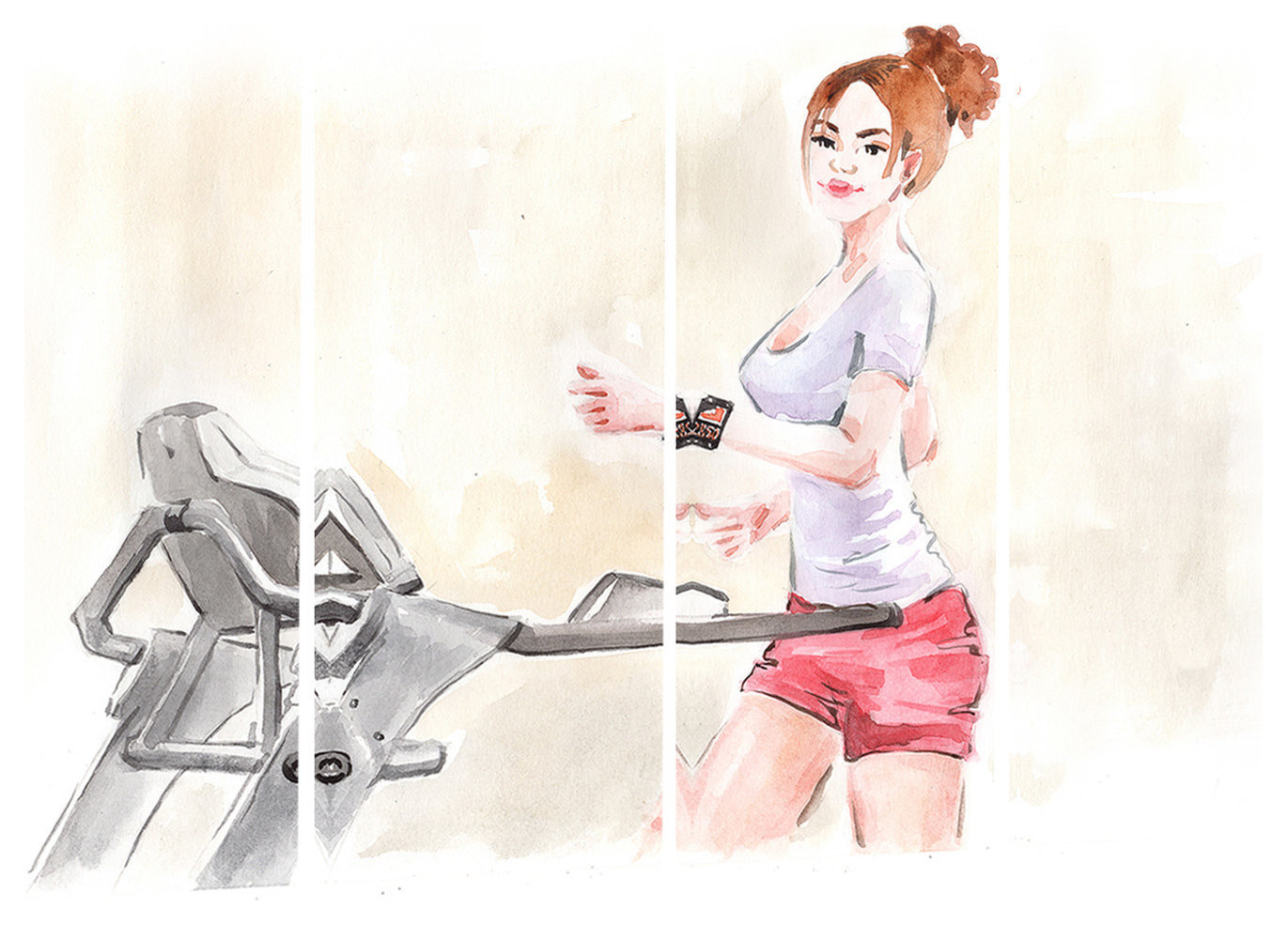 "Pretty Workout With Fitness Watch" Digital Canvas Print, 48"x28 ...