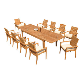 11-Piece Outdoor Teak Dining Set: 122" Rectangle Table, 10 Alps ...