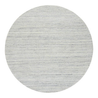 Ivory, Plain Modern Striped Design, Soft Wool Hand Loomed Round Rug, 8 ...