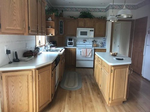 90's kitchen: to keep or not keep the angled island and counters?