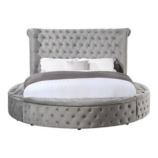 ACME Gaiva Eastern King Bed with Storage in Gray Velvet - Transitional ...