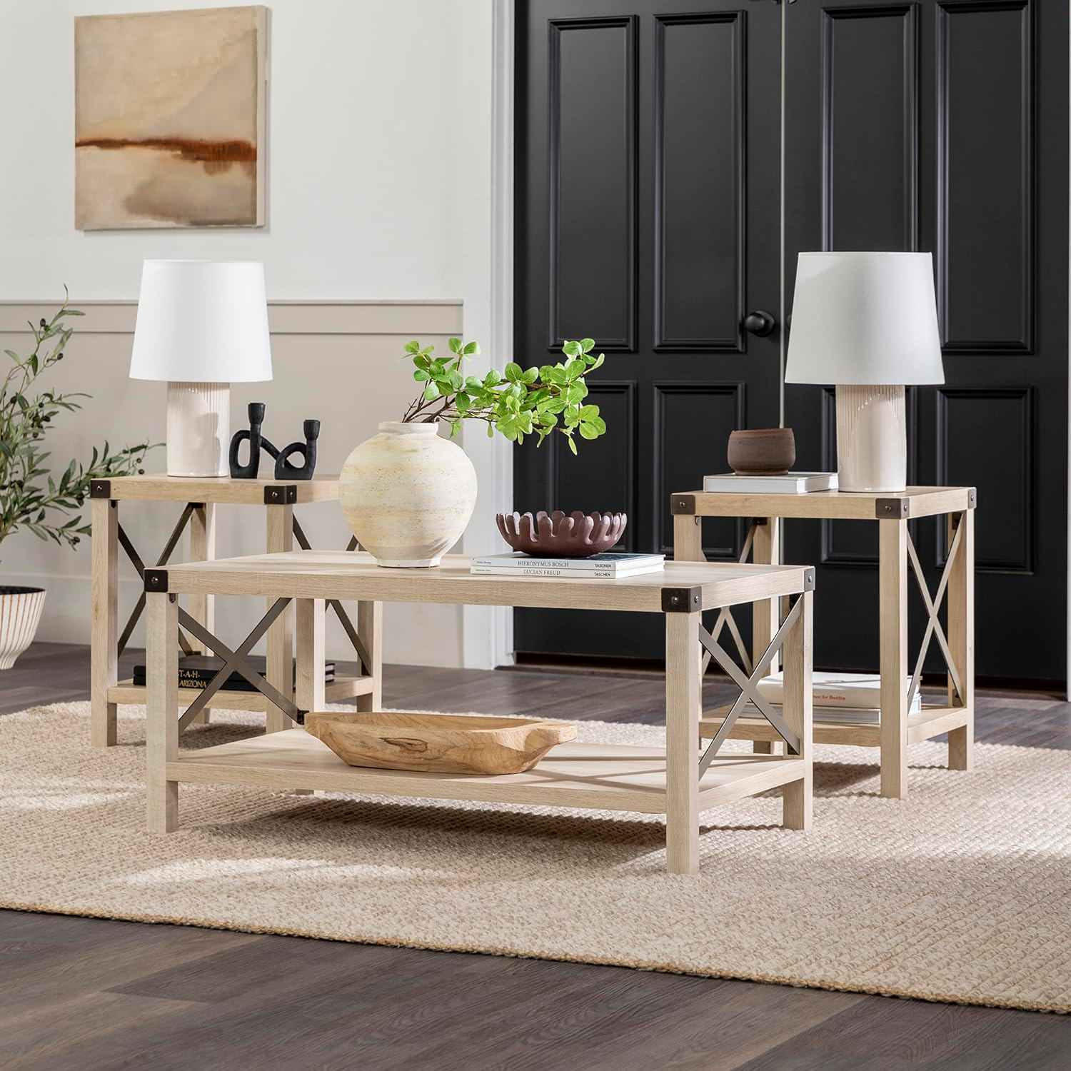 3 Pieces Farmhouse Coffee Table Set, X-Shaped Sides With Spacious Top ...
