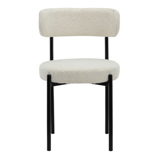 Boucle Fabric Dining Chair, Set of 2, Cream, Matte Black Finish, Boucle ...