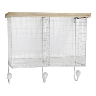 Wire and Wood Wall Shelf With 3 Hooks, White - Farmhouse - Wall ...