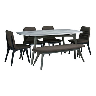Benedict Gray Marble Top Dining Table, Bench, Fredrick Side Chairs, 6 ...