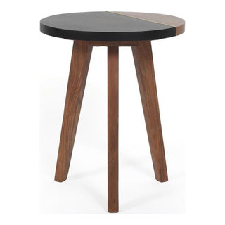 Caspian Slate/Natural Matte Finish Round Accent End Table with Brown ...