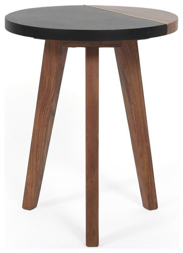 Caspian Slate/Natural Matte Finish Round Accent End Table with Brown ...