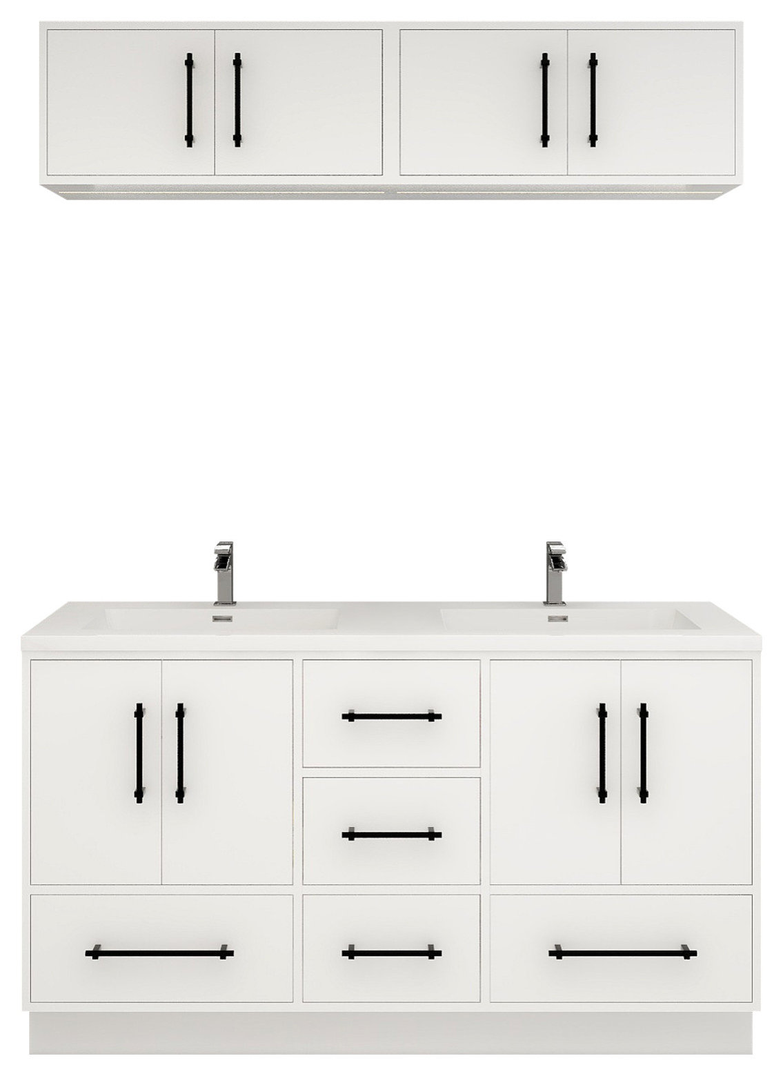 Victoria 60" Solid Wood Vanity Double Sink, Overhead Cabinet ...
