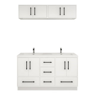 Victoria 60" Solid Wood Vanity Double Sink, Overhead Cabinet ...