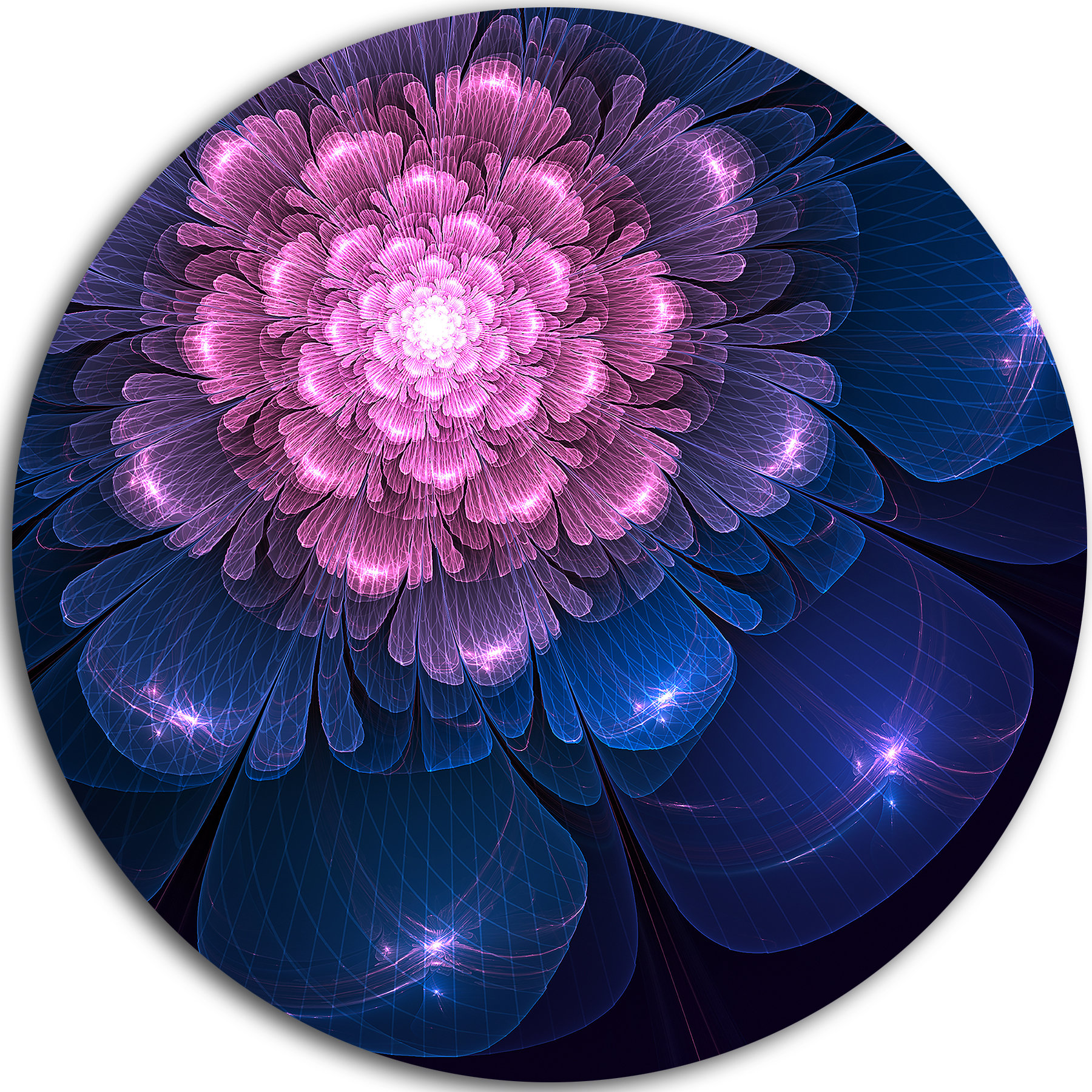 Fractal Flower Pink And Blue, Floral Digital Art Disc Metal Art, Disc ...