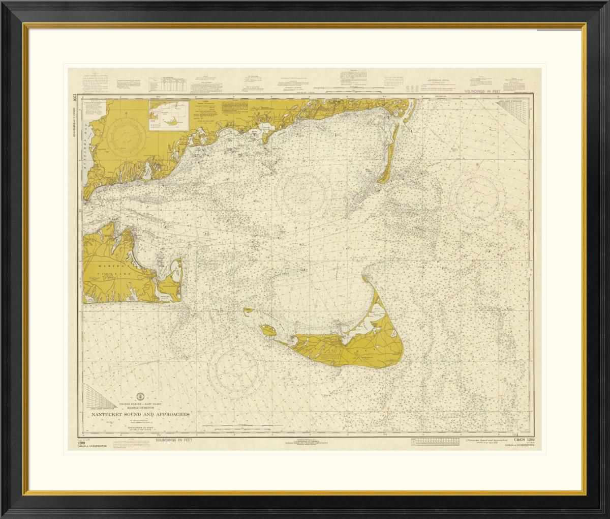 Nautical Chart, Nantucket Sound And Approaches 1973, Sepia Tinted, 26 ...