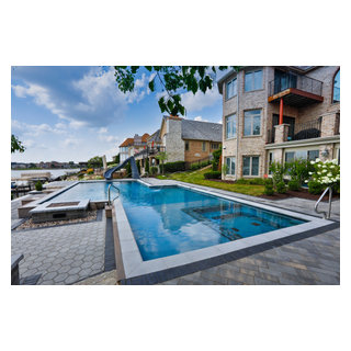 Plainfield, IL Geometric Swimming Pool with Interior Hot Tub ...