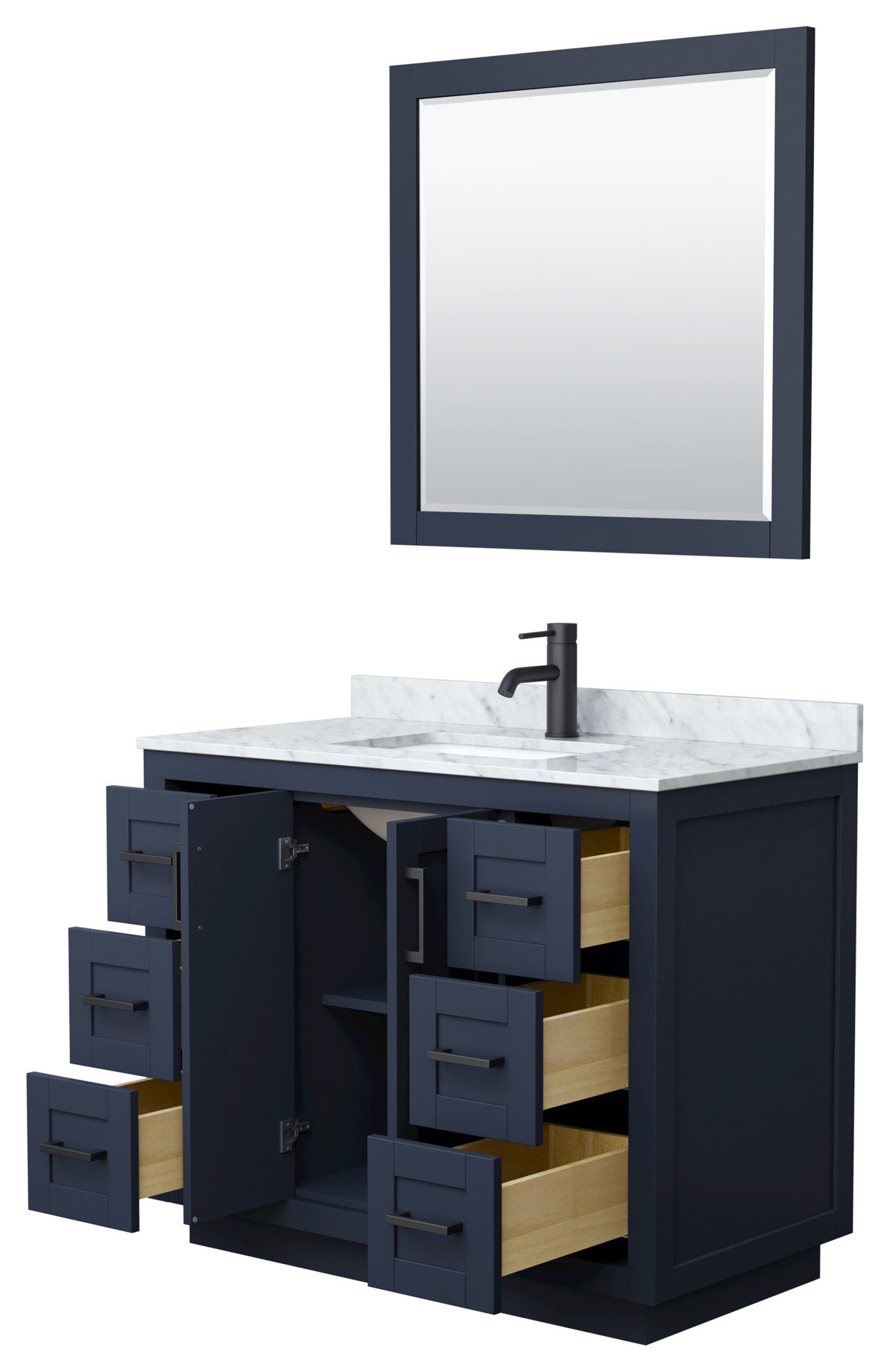 Miranda 42" Single Vanity, Dark Blue, Top, Square Matte Black Trim, 34 ...