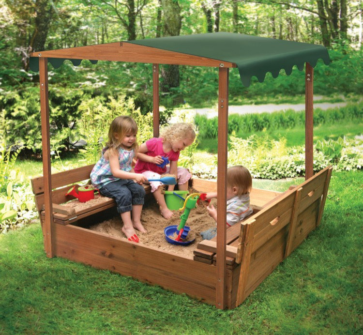 Covered Convertible Cedar Sandbox With Canopy And Two Bench Seats ...
