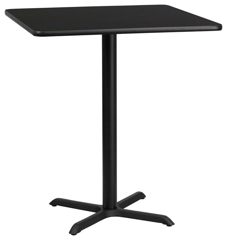 36'' Square Black Laminate Table Top With Bar Height Table Base, 36"W x ...