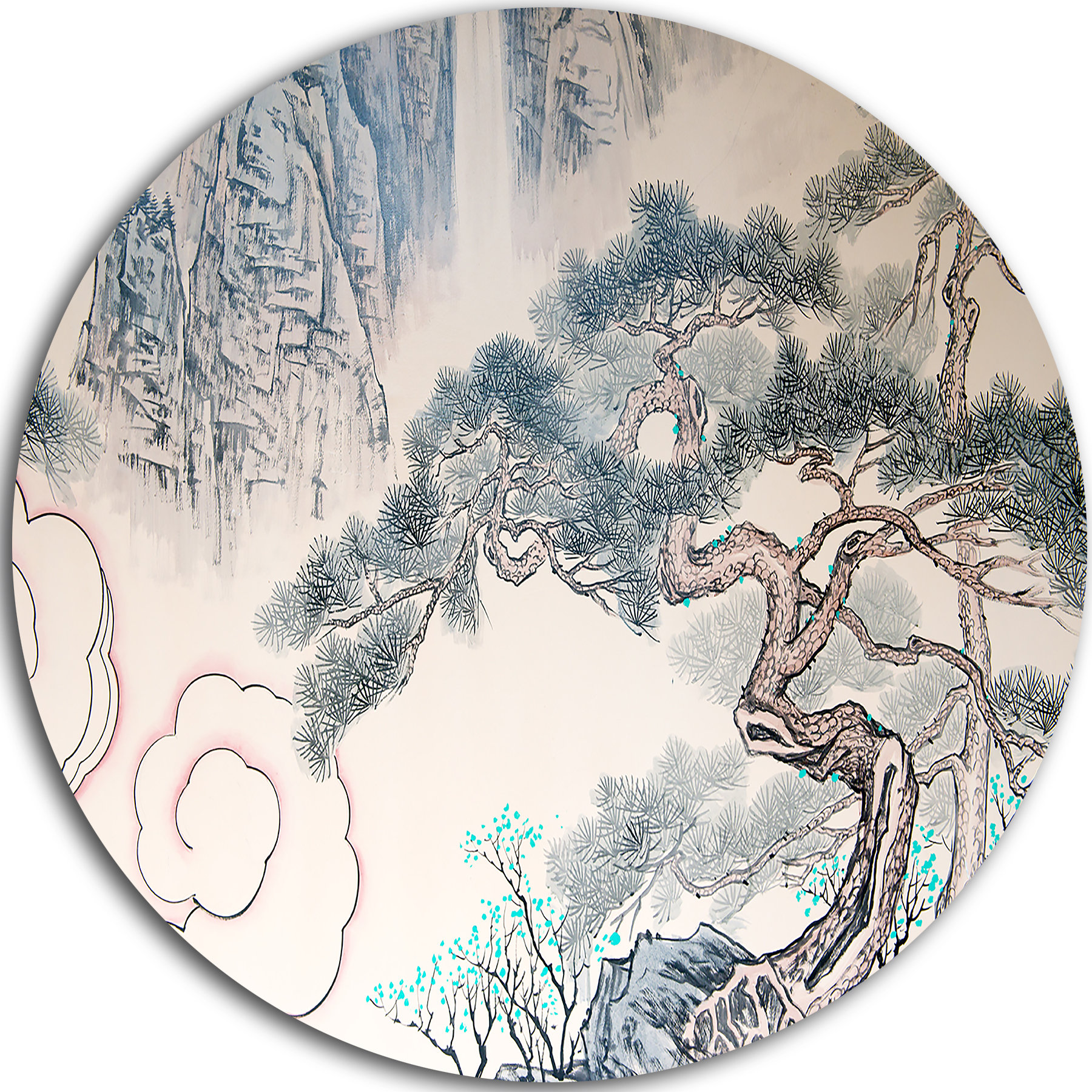 Designart - Chinese Blue Tree Art' Disc Floral Metal Artwork, Disc of ...