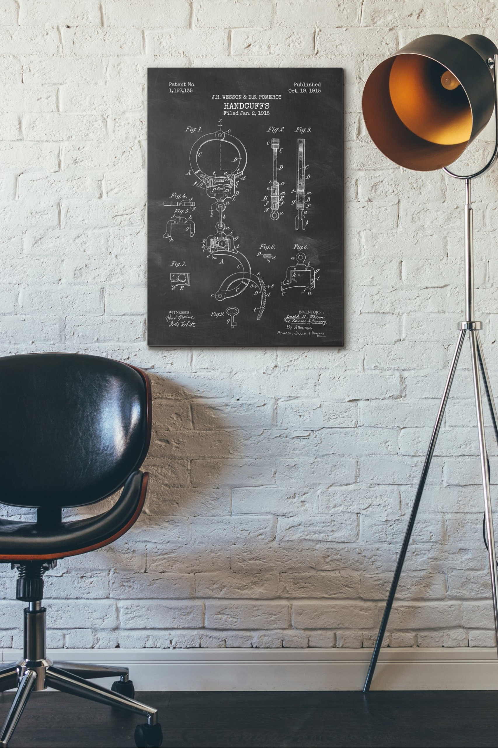 Epic Graffiti "Handcuffs Blueprint Patent Chalkboard" Giclee Canvas, 18 ...