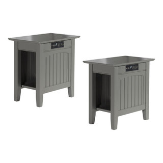 Afi Nantucket Solid Hardwood Side Table With USB Charger Set of 2 Gray ...