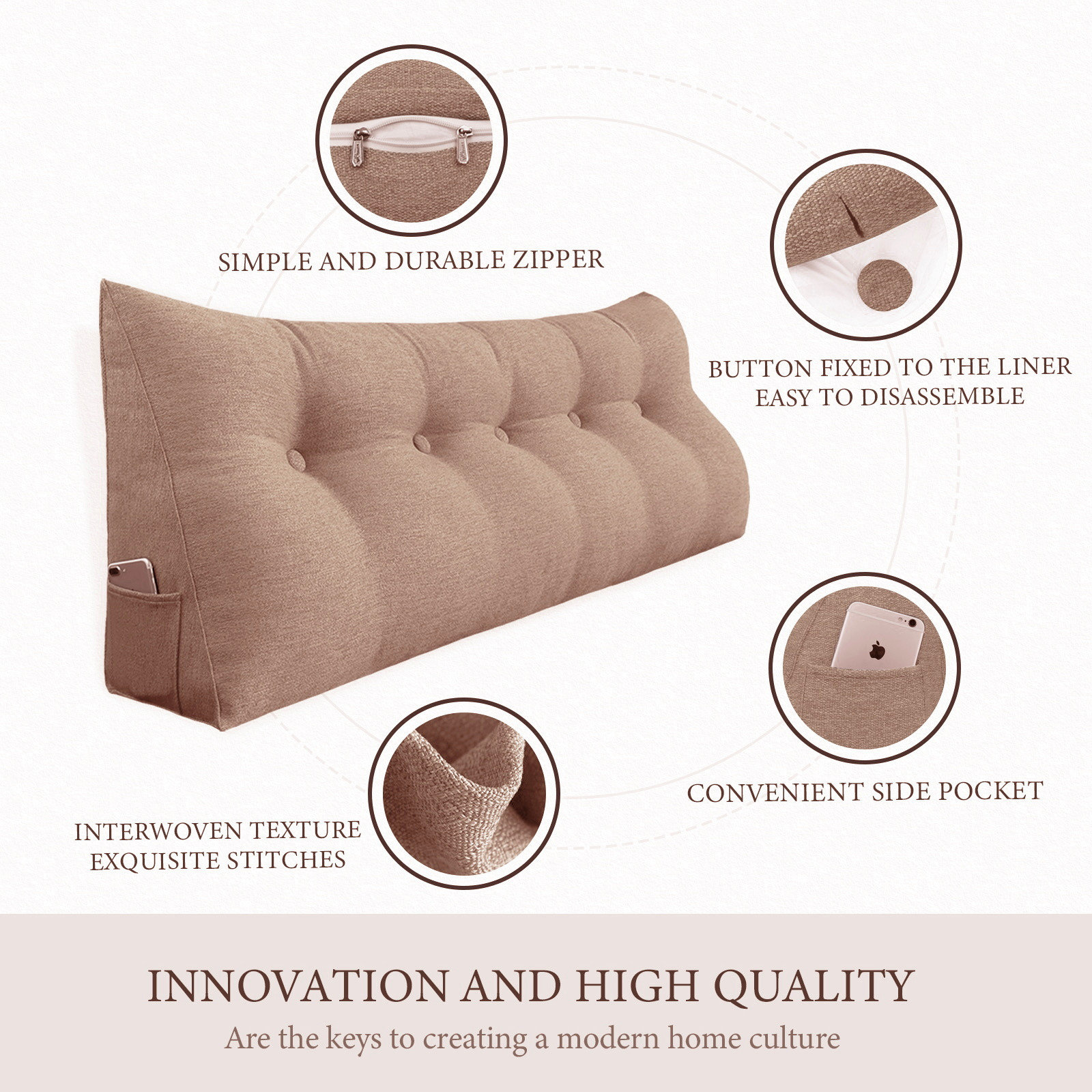 Button Tufted Body Positioning Pillow Headboard Cushion Linen Blend ...