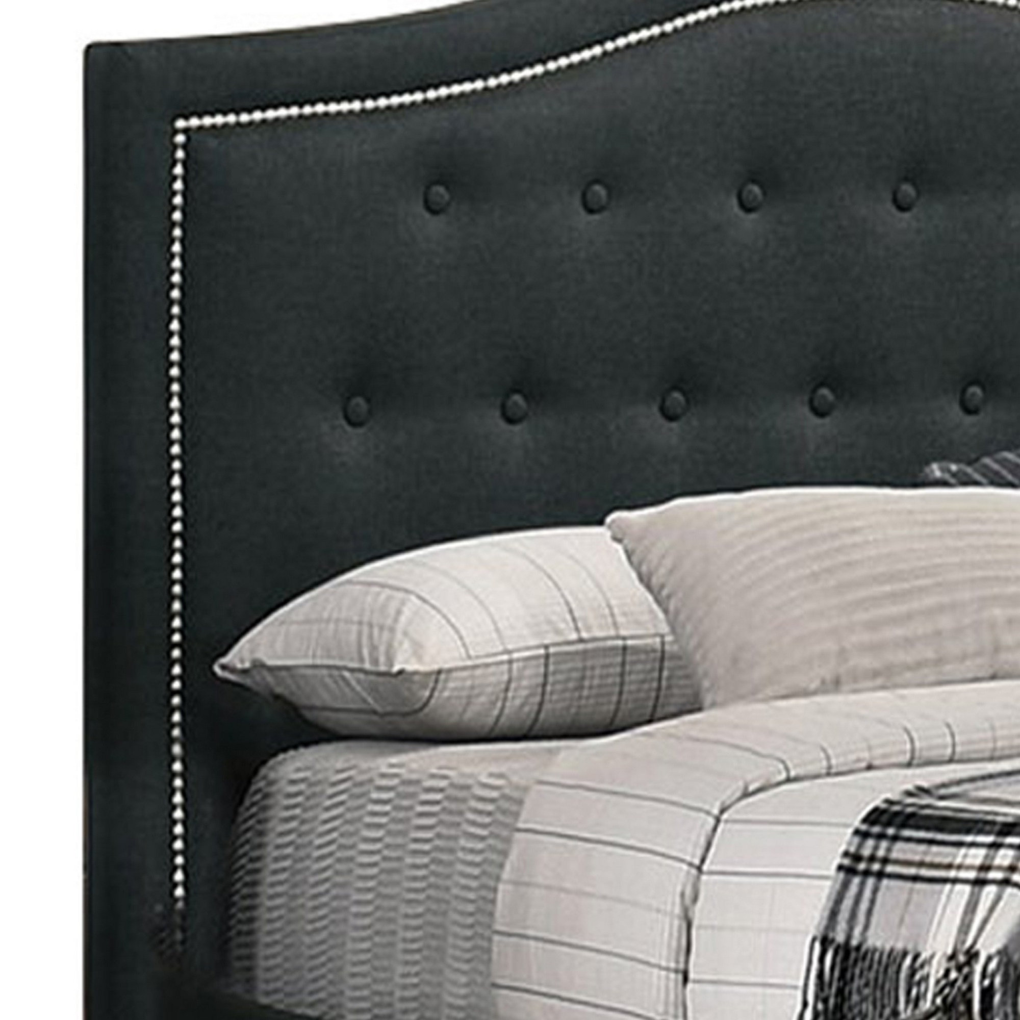 Buk King Upholstered Bed with Tufted Headboard, Charcoal Burlap ...