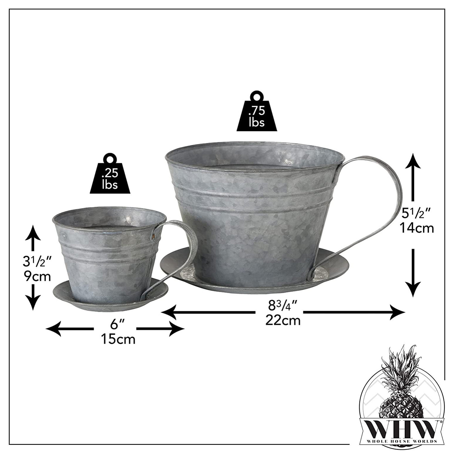 2 Piece Zinc Tea Cup Planter Set - Farmhouse - Outdoor Pots And ...