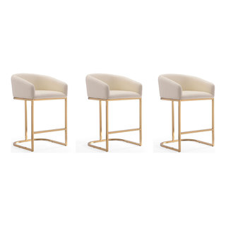 Louvre Counter Stool, Cream and Titanium Gold, Set of 3 - Contemporary ...