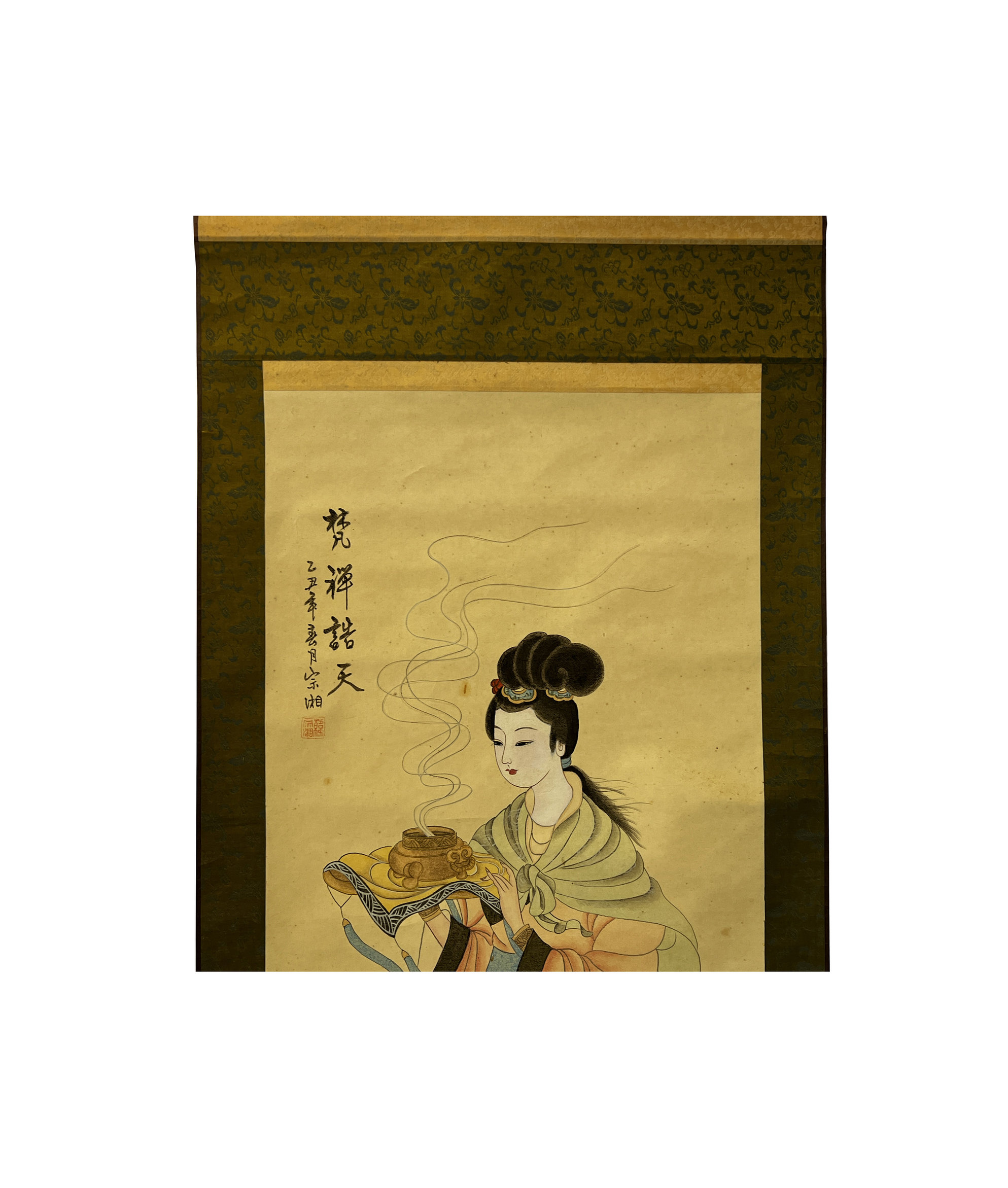 Chinese Color Ink Tong Style Lady Portrait Scroll Painting Wall Art ...