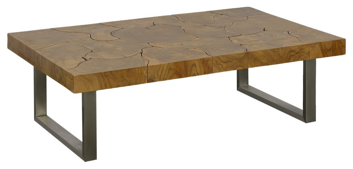 Teak Slice Coffee Table, Stainless Steel Legs, Rectangle, 47x31x15" - Transitional - Coffee ...