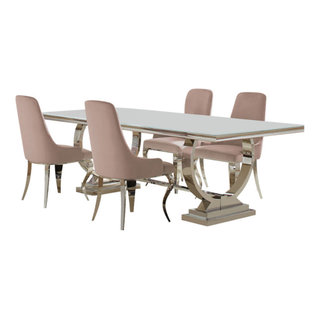 Antoine 5-piece Rectangular Dining Set Chrome and Pink - Contemporary ...