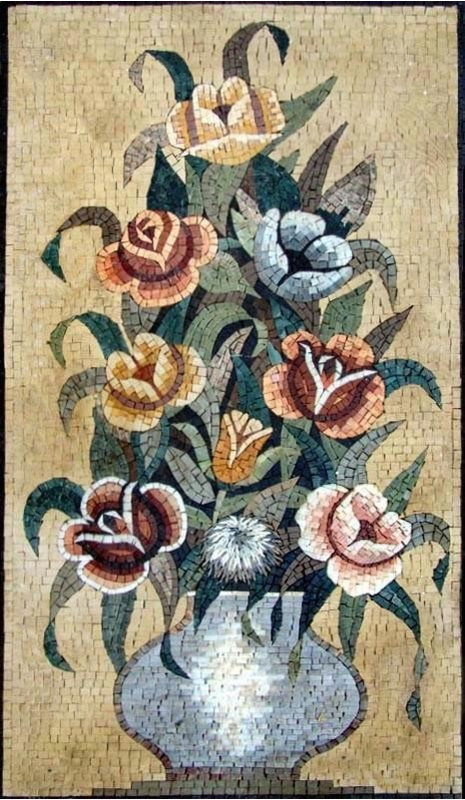 Floral Mosaic Art, Brash Roses, 35" x 62" - Traditional - Tile Murals ...