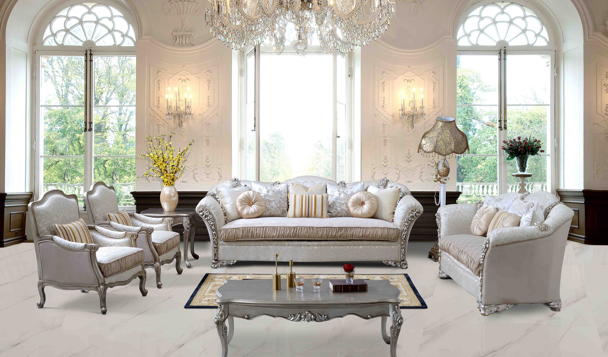 6-Piece Silver Living Room Set - Victorian - Living Room Furniture Sets ...