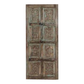 Consigned Vintage Carved Wood Door Green Hues Shabby Chic Sliding ...