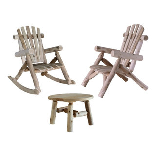 Cedar Log Rocking Chair With Lounge Chair and Round Coffee Table ...