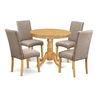 Round 36" Table, Pair of Parson Chair, Oak Finish Leg - Traditional ...