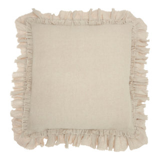 Nourison Home 24"x24" Sofia Linen Frilled Border Natural Throw Pillows, 24"x24" - Traditional ...